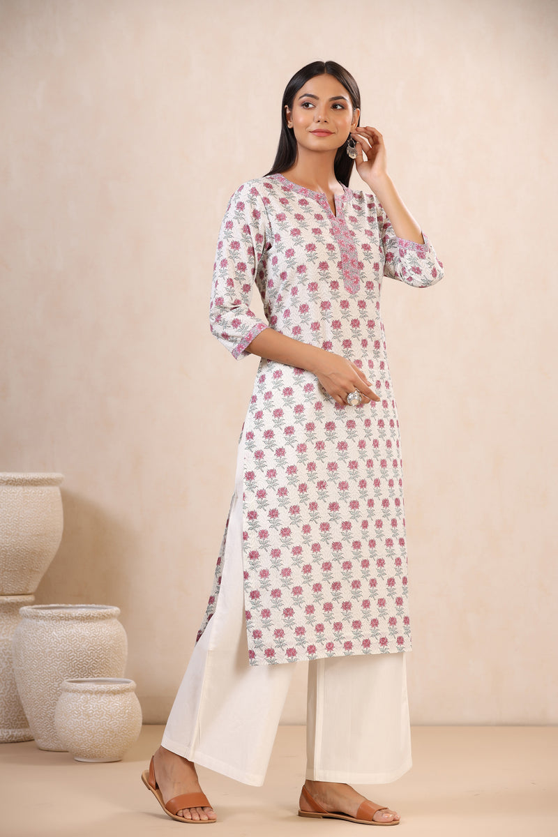 Buy Rozana Rabia Kamal Booti Straight Cotton Kurta-Shahenaz Online | Shahenaz India