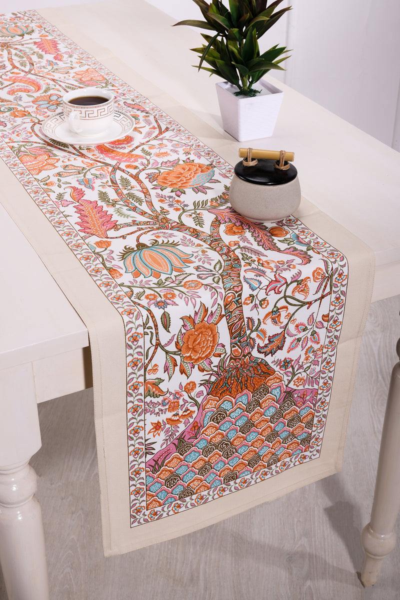 "Tree Of Life D2 Printed Orange Table Runner - Nature-inspired Warmth ...