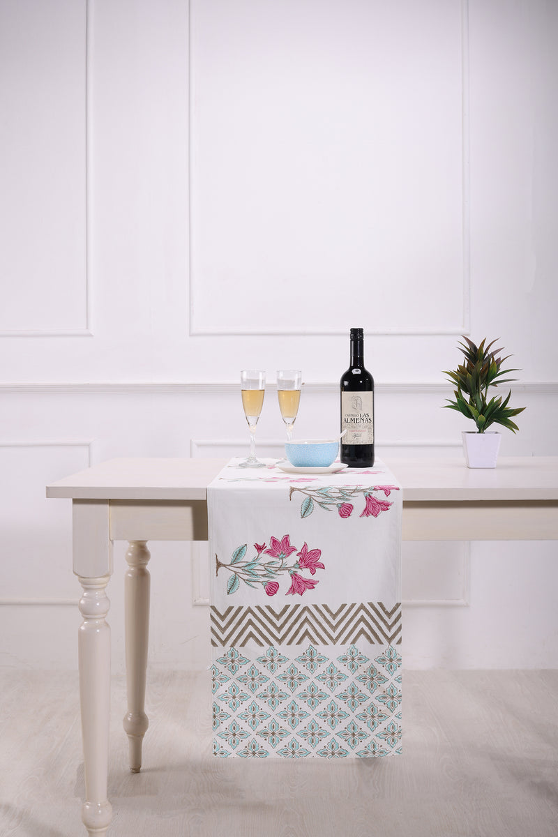 Buy "Amelia Floral Block Printed Blue Table Runner - Bring Nature ...