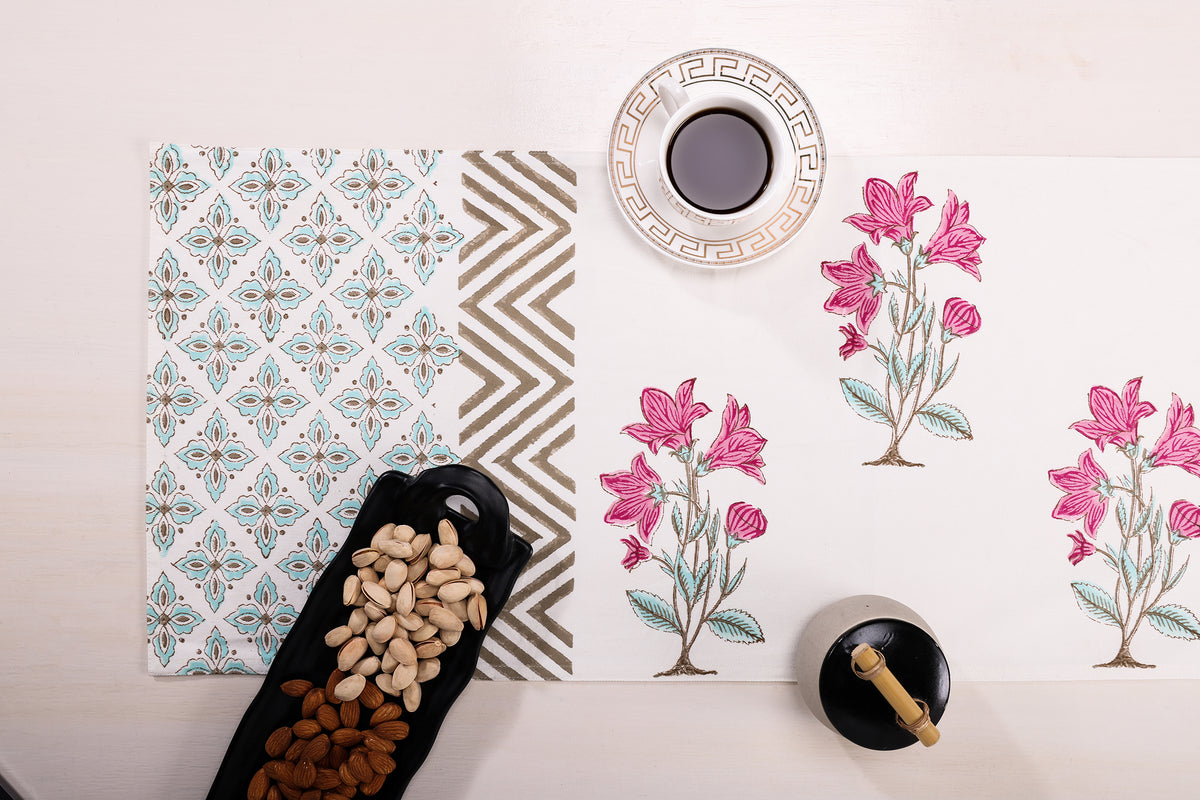 Buy "Amelia Floral Block Printed Blue Table Runner - Bring Nature ...