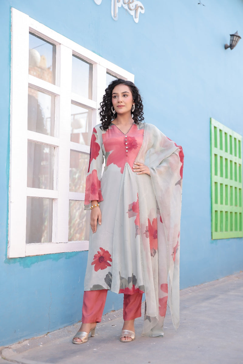 Buy Fazlin Gilisha Grey Kurta Set With Dupatta - Stylish Grey Ensemble ...