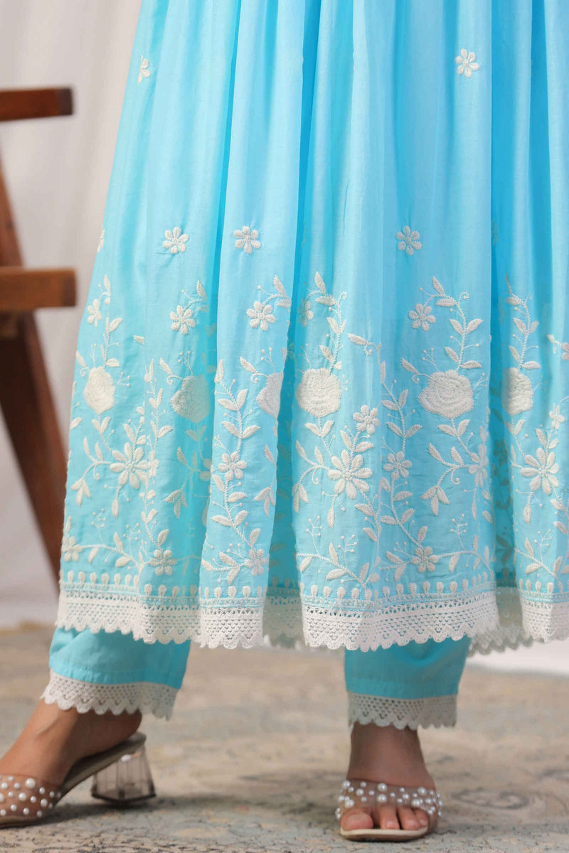 Buy Mehtabi Zimal Azure Blue Anarkali Set – Timeless Elegance in Ethnic ...