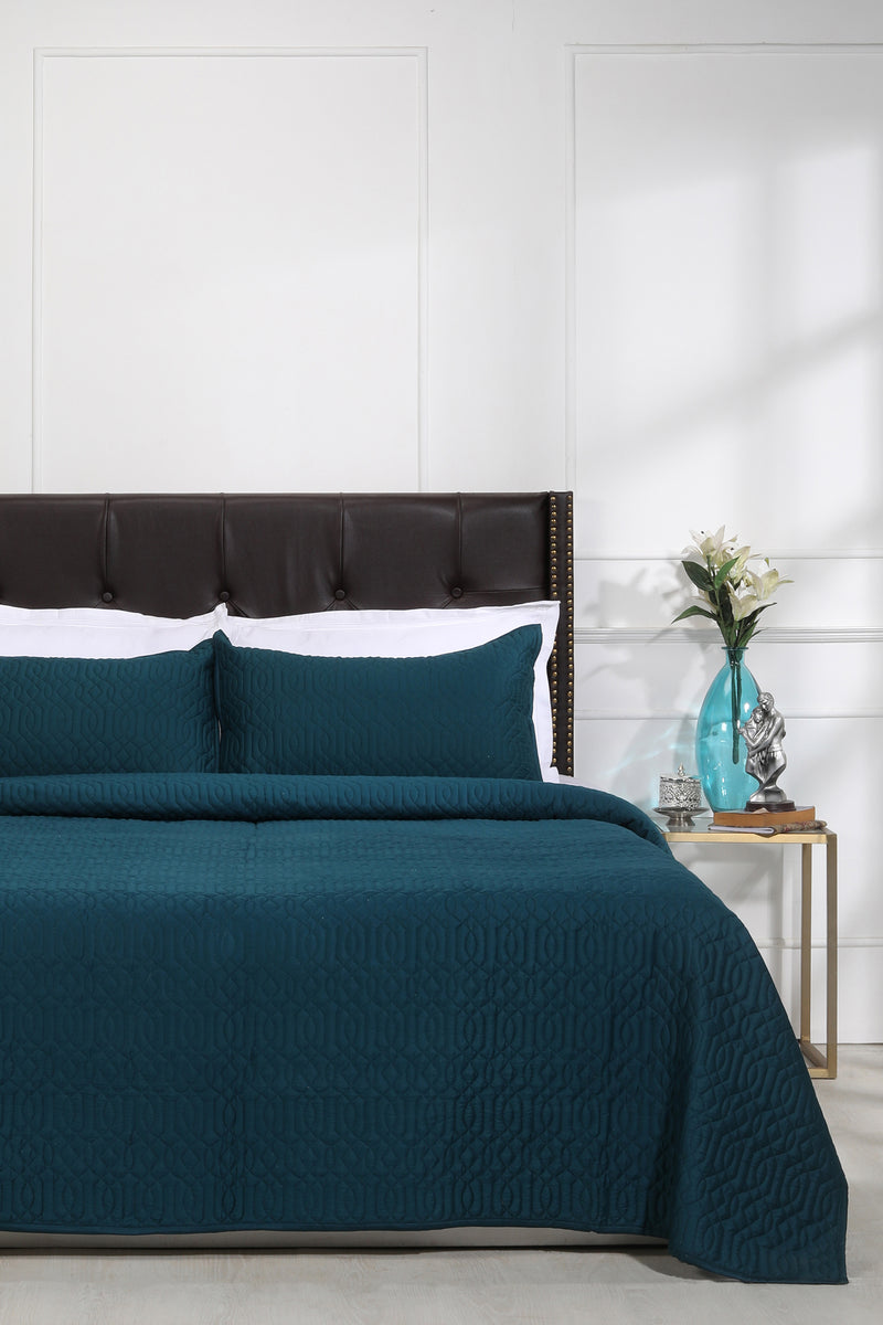 Buy Emily Geometric Teal Quilted Cotton Bedcover Online | Shahenaz India