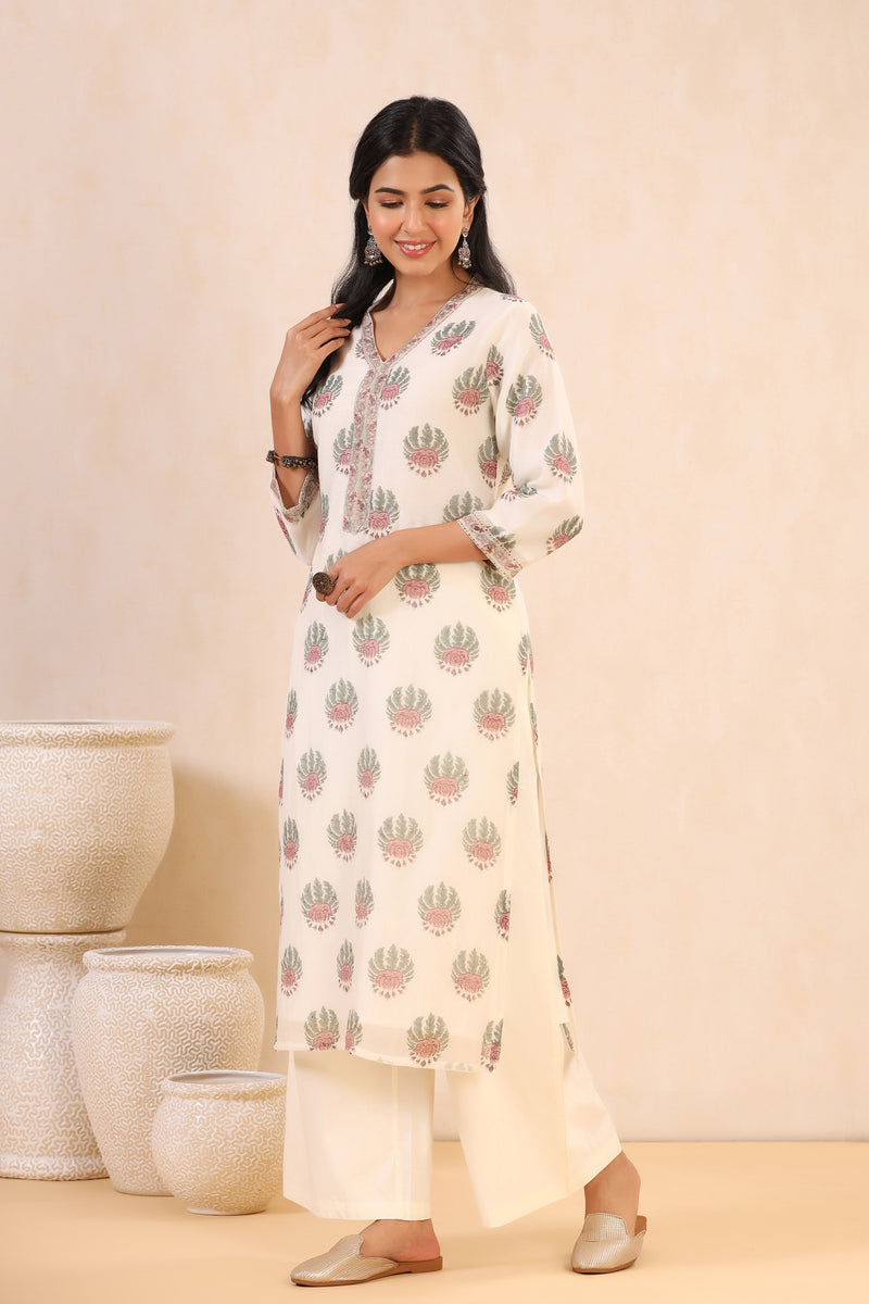 Buy Chandani Sadaf Chanderi Straight Kurta-Shahenaz Online | Shahenaz India