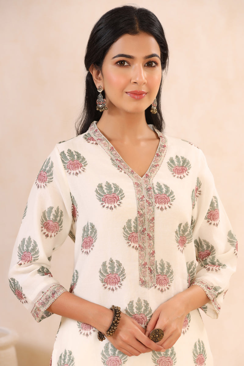 Buy Chandani Sadaf Chanderi Straight Kurta-Shahenaz Online | Shahenaz India