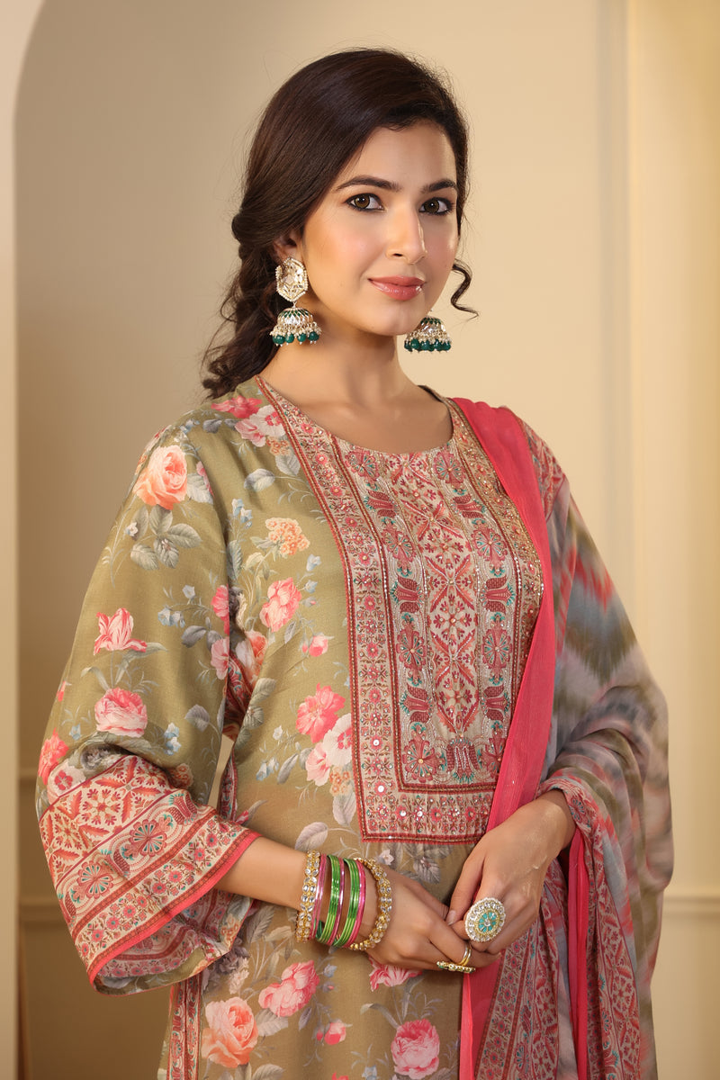 Buy Nayab Behroze Viscose Crepe Silk Kurta Set with Dupatta_Green ...
