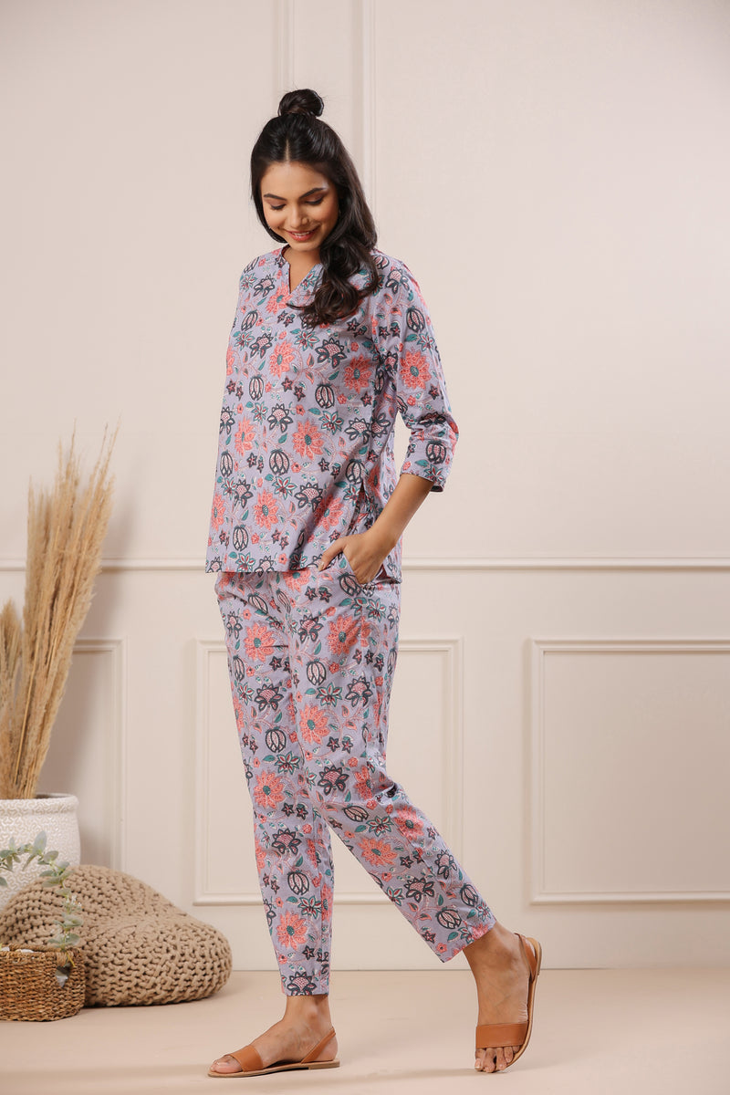 Buy Nidra Bloomingdale Purple Cotton Pyjama Night Suit Set_Night Suit ...