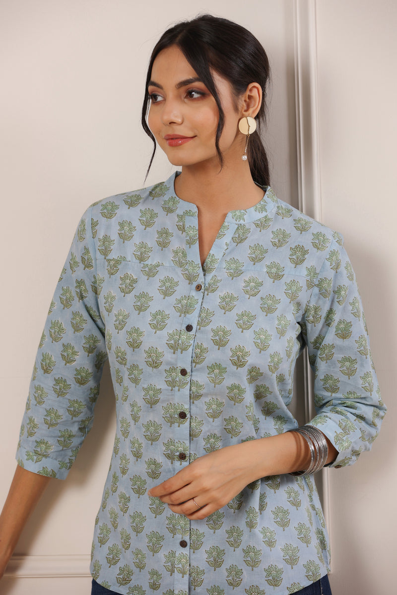 Buy Maheen Ashika Hand Block Printed Short Top Online | Shahenaz India